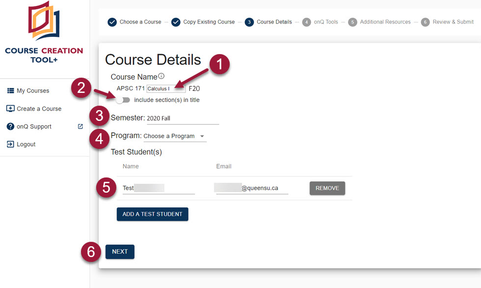 Create a Course | onQ Support